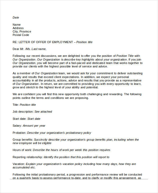Offer Letter Templates in Doc - 46+ Free Word, PDF Documents Download
