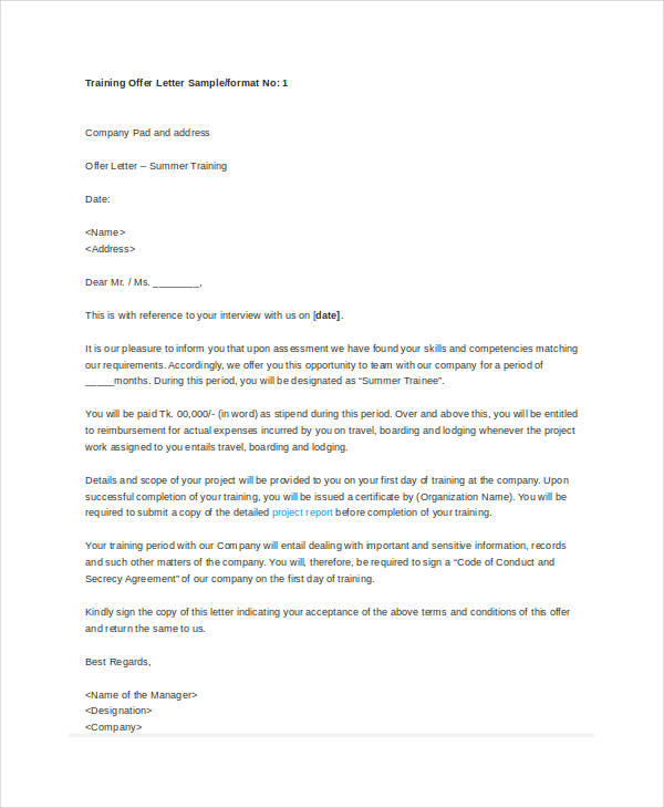 Offer Letter Templates in Doc - 46+ Free Word, PDF Documents Download