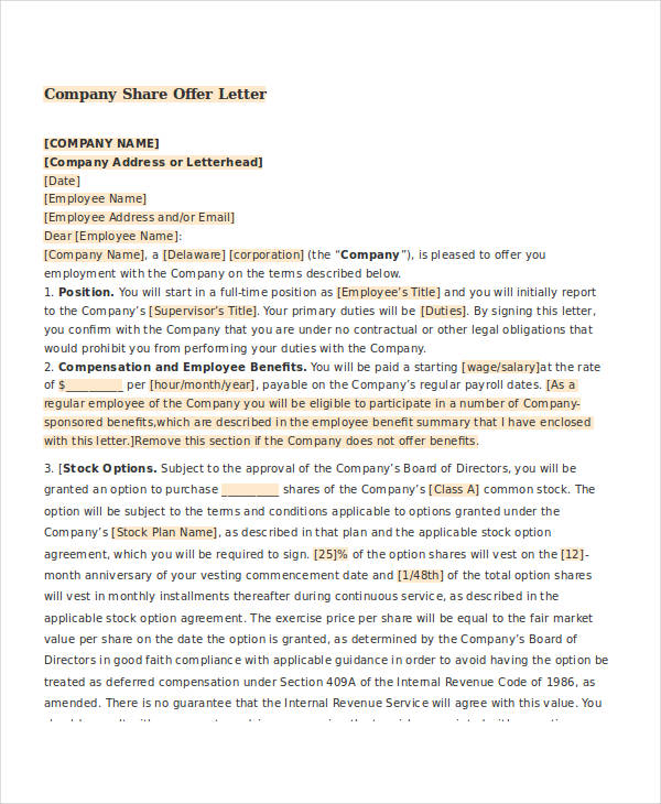 Offer Letter Templates in Doc - 46+ Free Word, PDF Documents Download