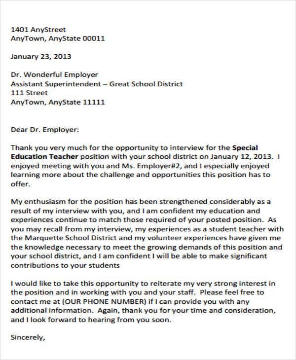 Generic Thank You Letter After Interview Database Letter Template 