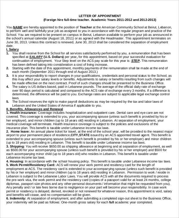 44+ Appointment Letter Template Examples