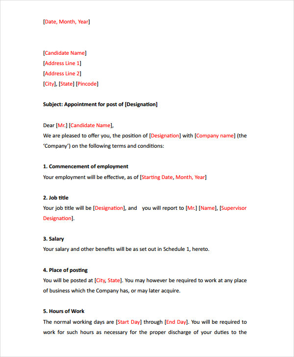 Employee Appointment Letter Templates - 12+ Word, PDF Format Download