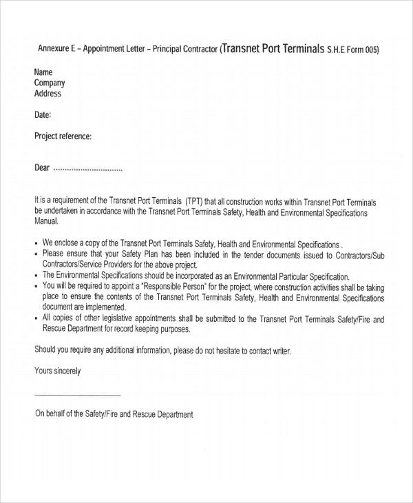 6+ Contractor Appointment Letter Templates - Free Samples, Examples ...
