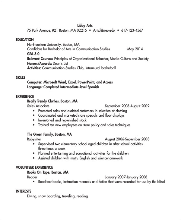 Resume Of Work Immersion