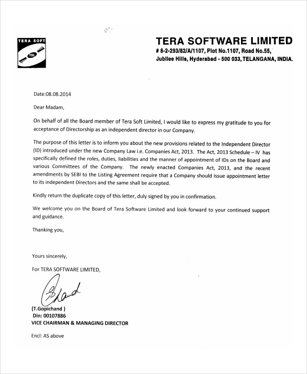 Private Company Appointment Letter Format Private Company Appointment 