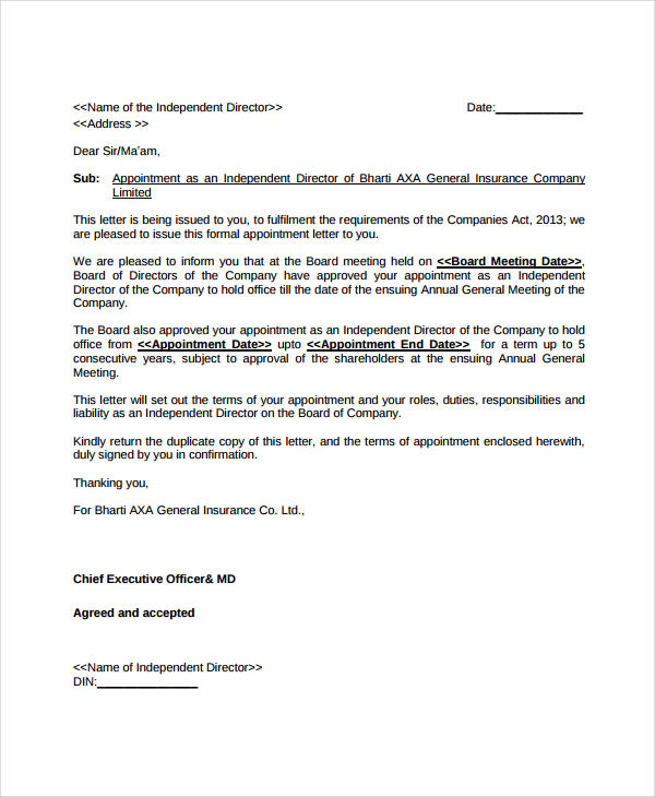 Company Appointment Letter Template - 15+ Word, PDF Format Download
