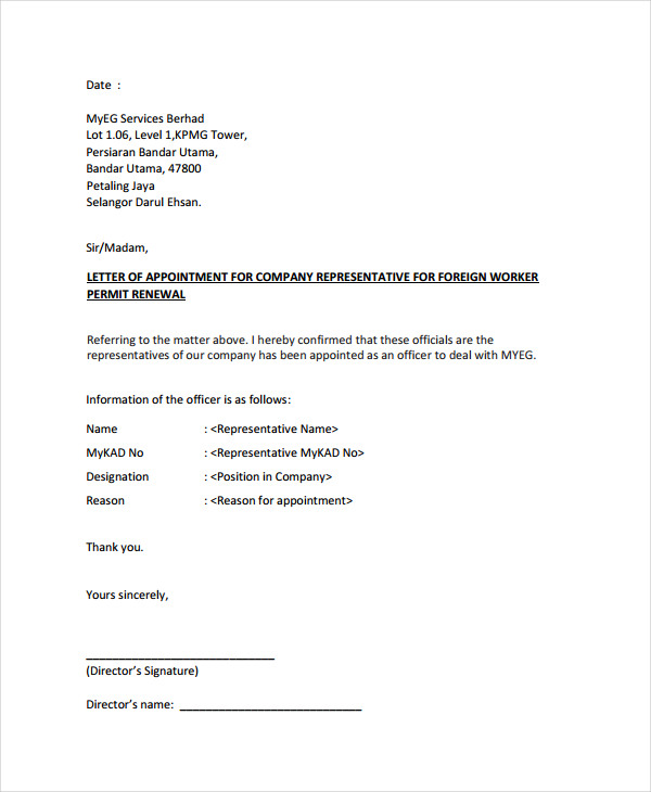 Company Appointment Letter Template - 15+ Word, PDF Format Download