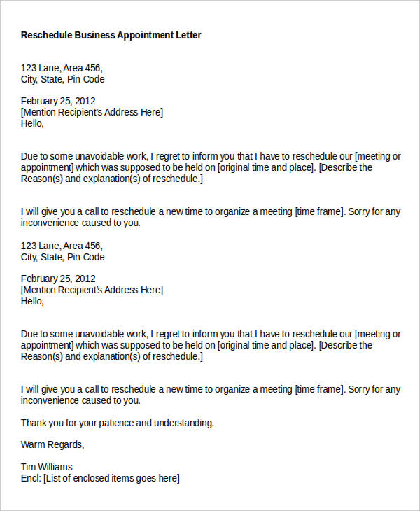 Rescheduling Meeting Email Template