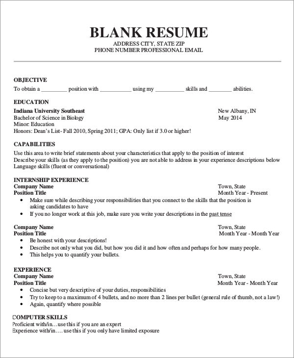 Printable Resume Template - 39+ Word, PDF Documents Download