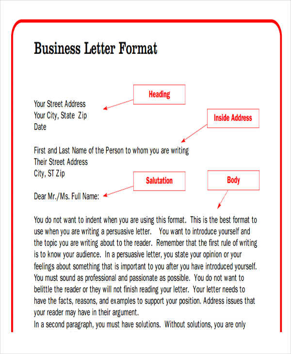 Business Letter Structure Letter
