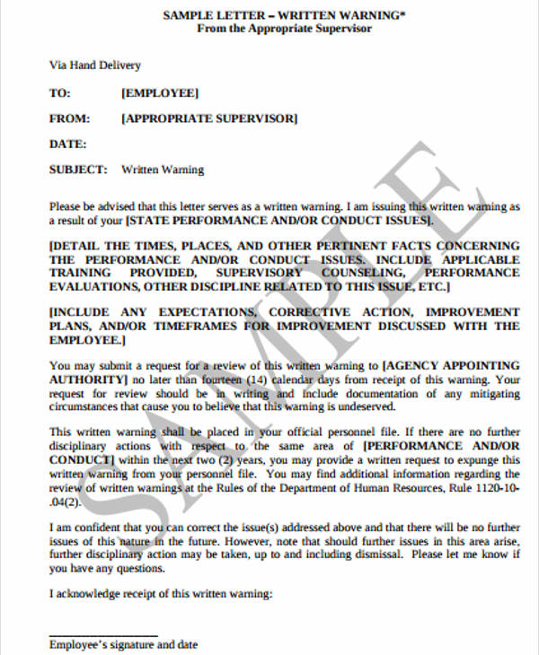 26+ Warning Letter Example Template