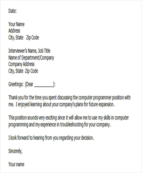 Interview Thank You Note Template