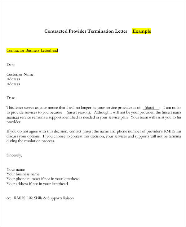 Termination Of Services Letter Template Termination Of Services Letter Template