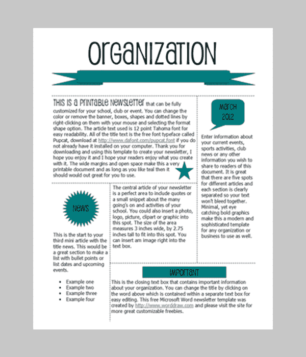 Free Printable Newsletter Template For Microsoft Word Printable Templates