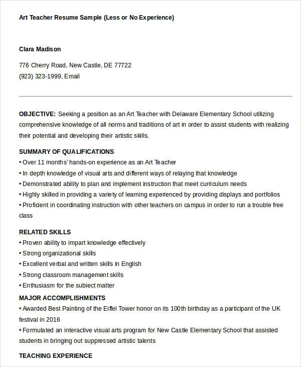 Best 13 Professional Teaching Resume Free Samples Examples 