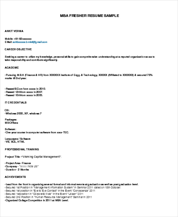 How To Write A Cv For A Fresher Sample CV For Freshers Sample 1