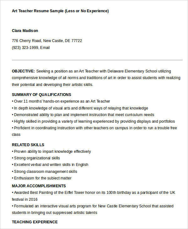 Free Teacher Resume 64 Free Word PDF Documents Download