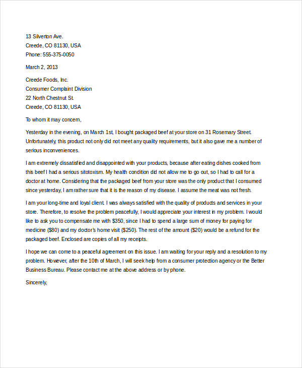 Complaint Letter Sample - 31+ Free Word, PDF Documents Download