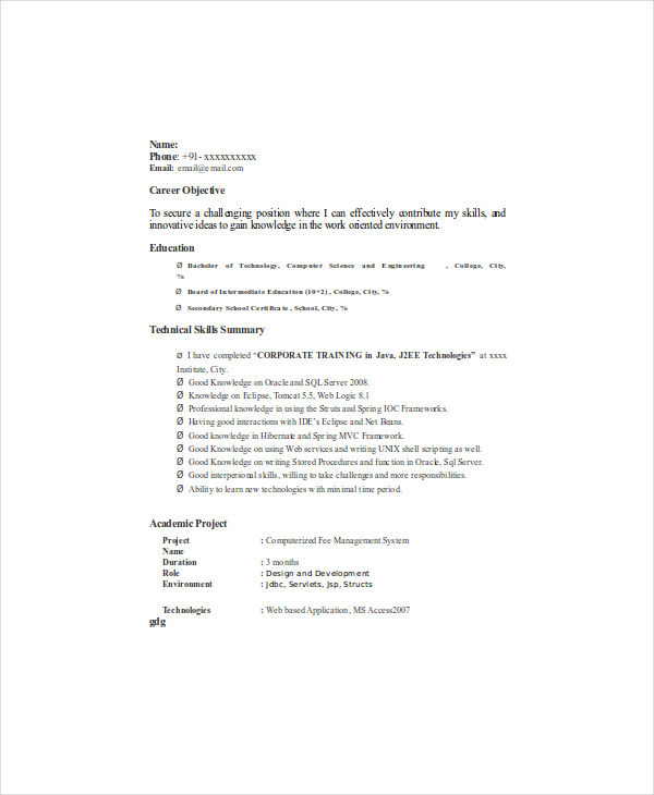 21+ Fresher Resume Templates - PDF, DOC