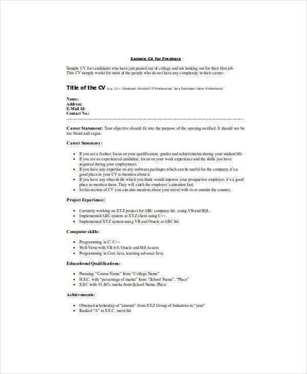 21+ Fresher Resume Templates - PDF, DOC