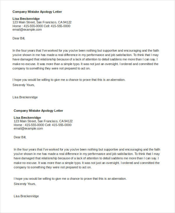 29+ Apology Letter Templates - PDF | Google Docs | MS Word | Pages