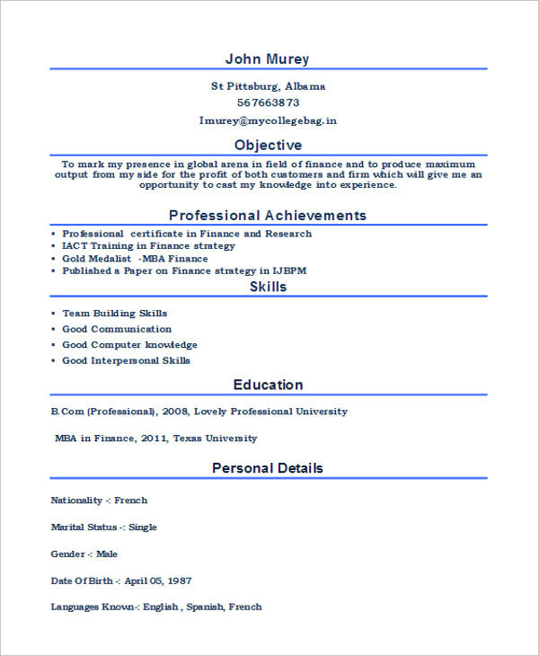 33 Fresher Resume Templates