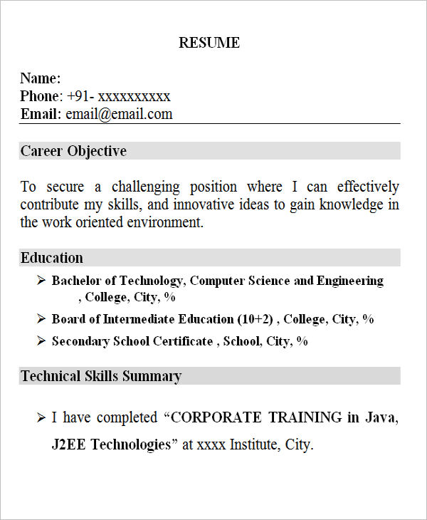 33+ Fresher Resume Templates