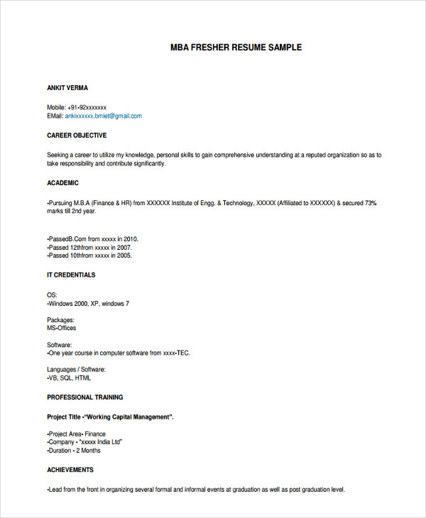 10+ Professional Fresher Resume Templates in Word, PDF Format Download