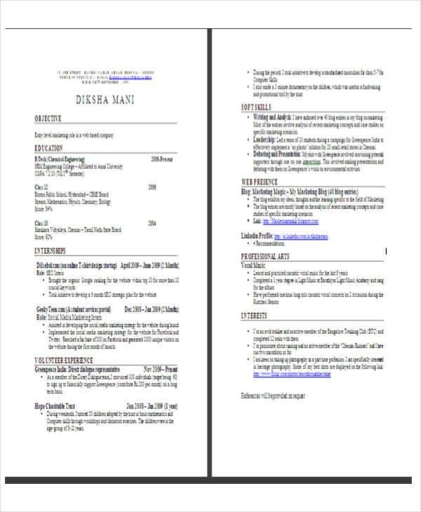 10+ Professional Fresher Resume Templates in Word, PDF Format Download