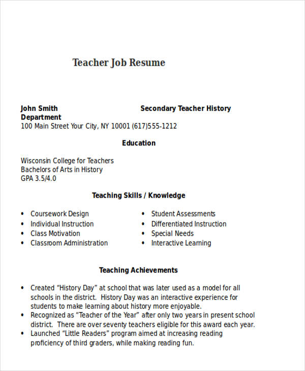 Resume Format For Teacher Job In Word File TUTORE ORG Master Of Documents