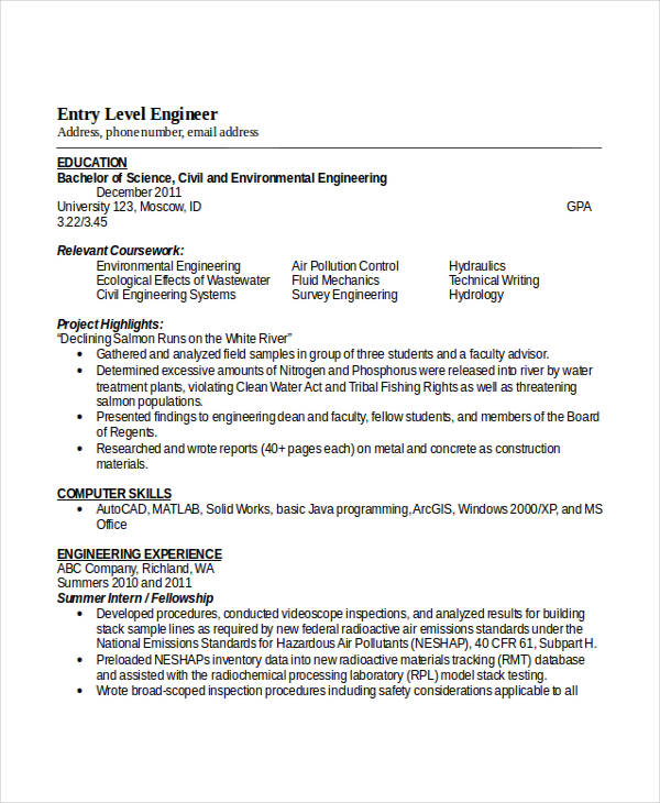 Engineering Resume Template - 47+ Free Word Documents Download