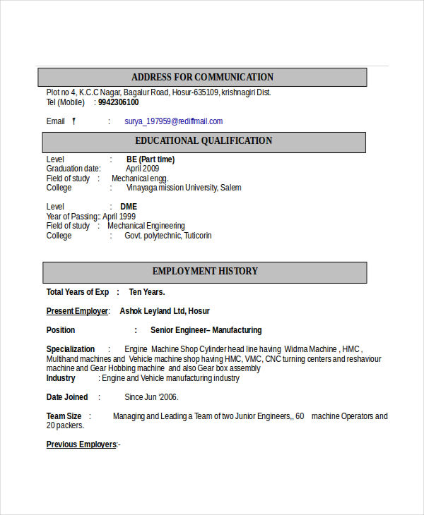 Engineering Resume Template - 47+ Free Word Documents Download