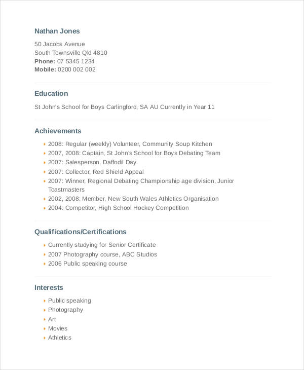 High School Sample Resume With No Work Experience Master Of Template