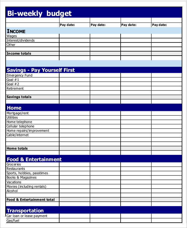 Biweekly Budget Template 10 Word PDF Documents Download