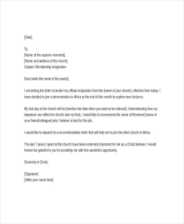Church Resignation Letter Template 13 Word PDF Document Download
