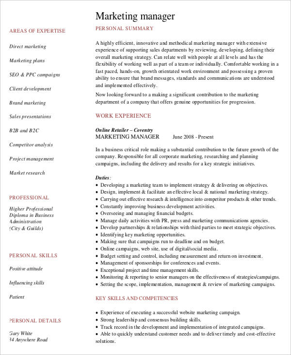 52+ Professional Manager Resumes - PDF, DOC