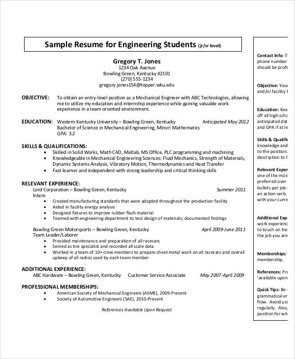 Free Engineering Resume Templates 49 Free Word PDF Documents Download