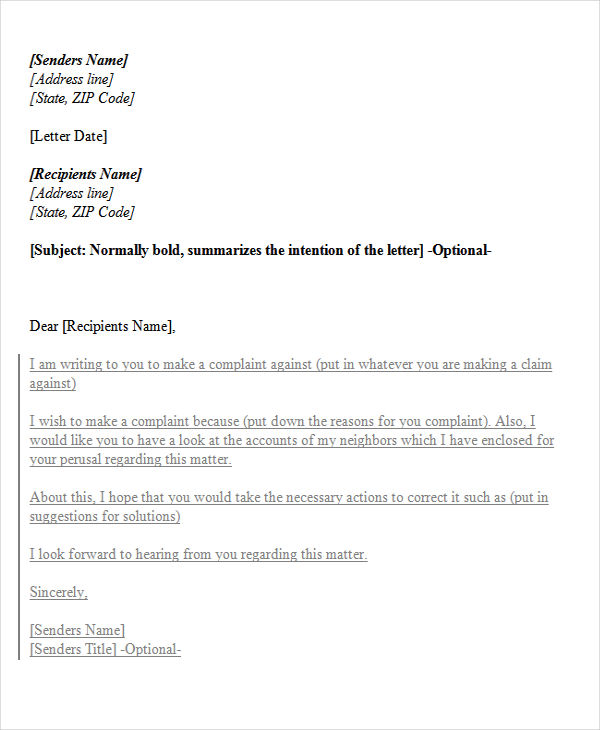 34+ Complaint Letter Templates - Word, Google Docs, Apple Pages