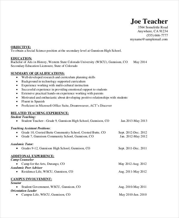 Teacher Resumes - 50+ Word, PDF Documents Download