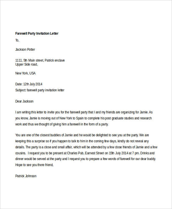 Farewell Party Invitation Letter For Employee Certify Letter