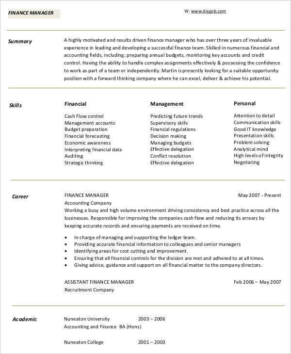 33+ Finance Resume Templates - PDF, DOC