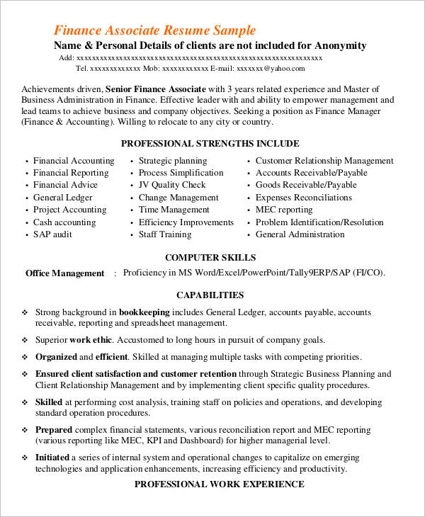 20+ Finance Resume Templates - PDF, DOC