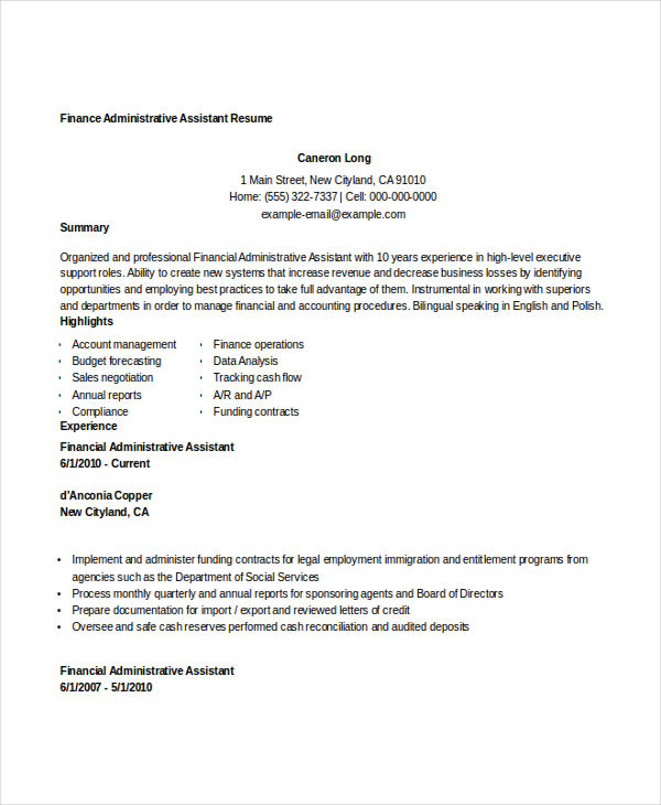 33+ Finance Resume Templates - PDF, DOC