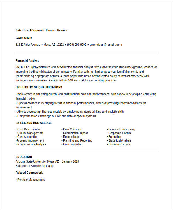 33+ Finance Resume Templates - PDF, DOC