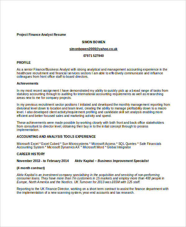 33+ Finance Resume Templates - PDF, DOC