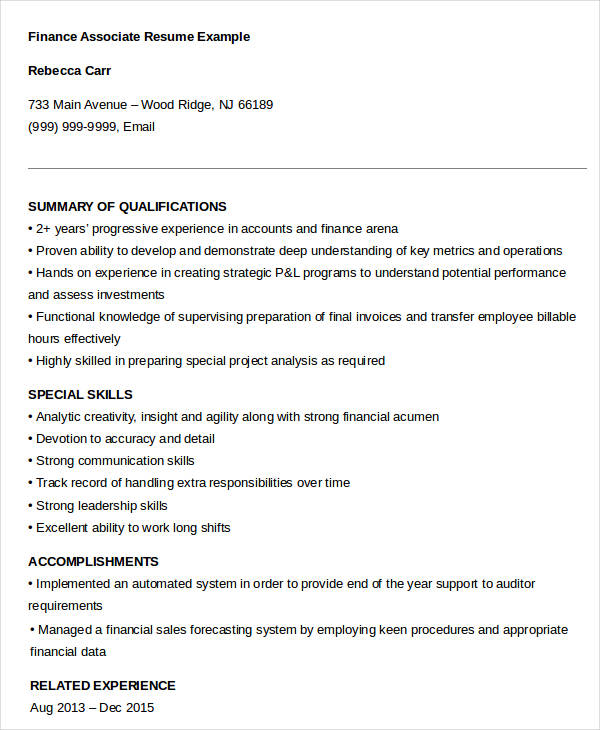 23+ Finance Resume Templates - PDF, DOC