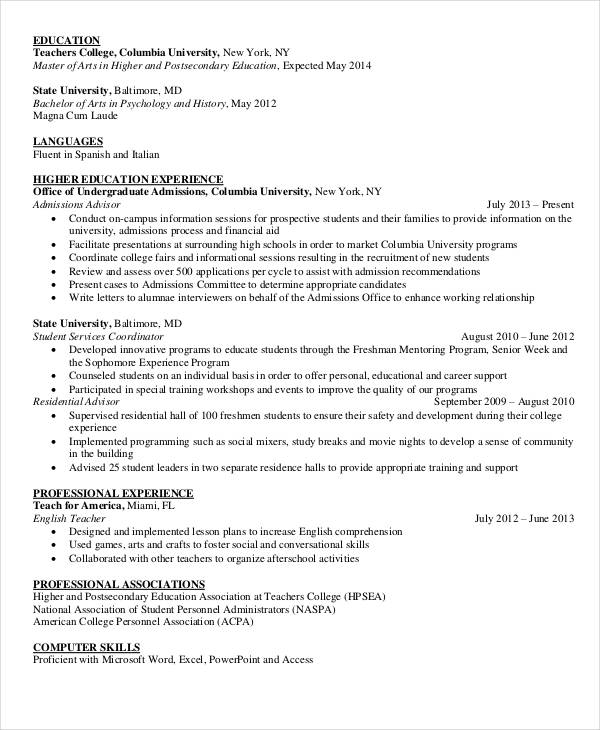 15 Professional Education Resume Templates PDF DOC