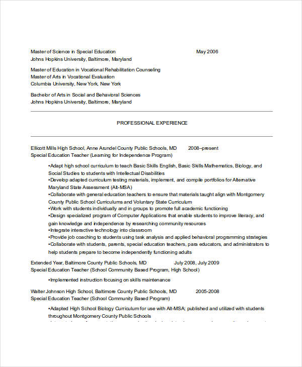 15 Professional Education Resume Templates PDF DOC