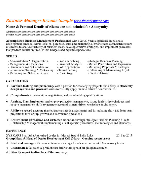 Mid Management Resumes Samples