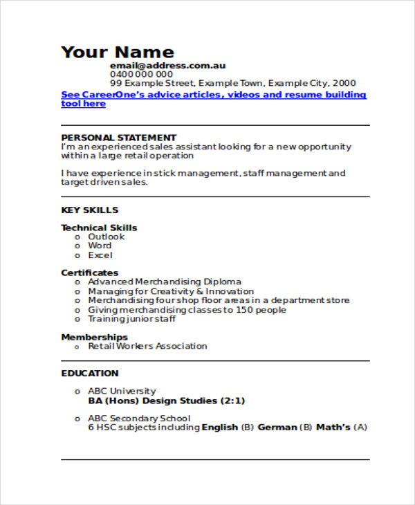 30+ Printable Sales Resume Templates - PDF, DOC